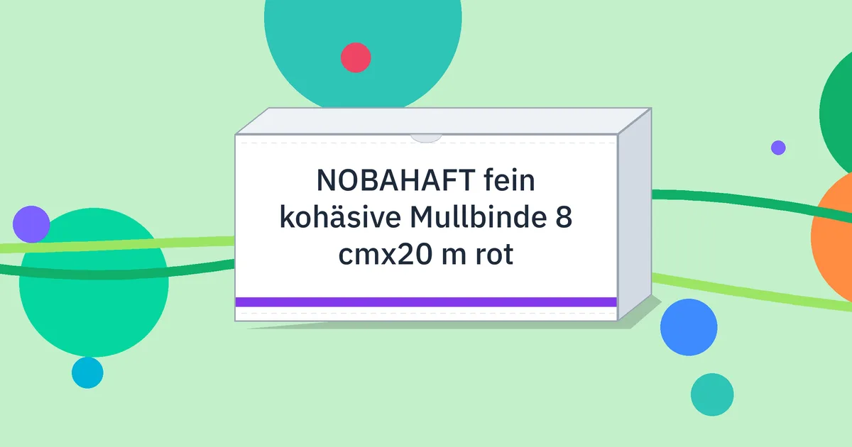 Symbolbild: Packung mit der Aufschrift NOBAHAFT fein kohäsive Mullbinde 8 cmx20 m rot (PZN 16028667) – Verfügbarkeit und Bezug in Apotheken in Frankfurt am Main