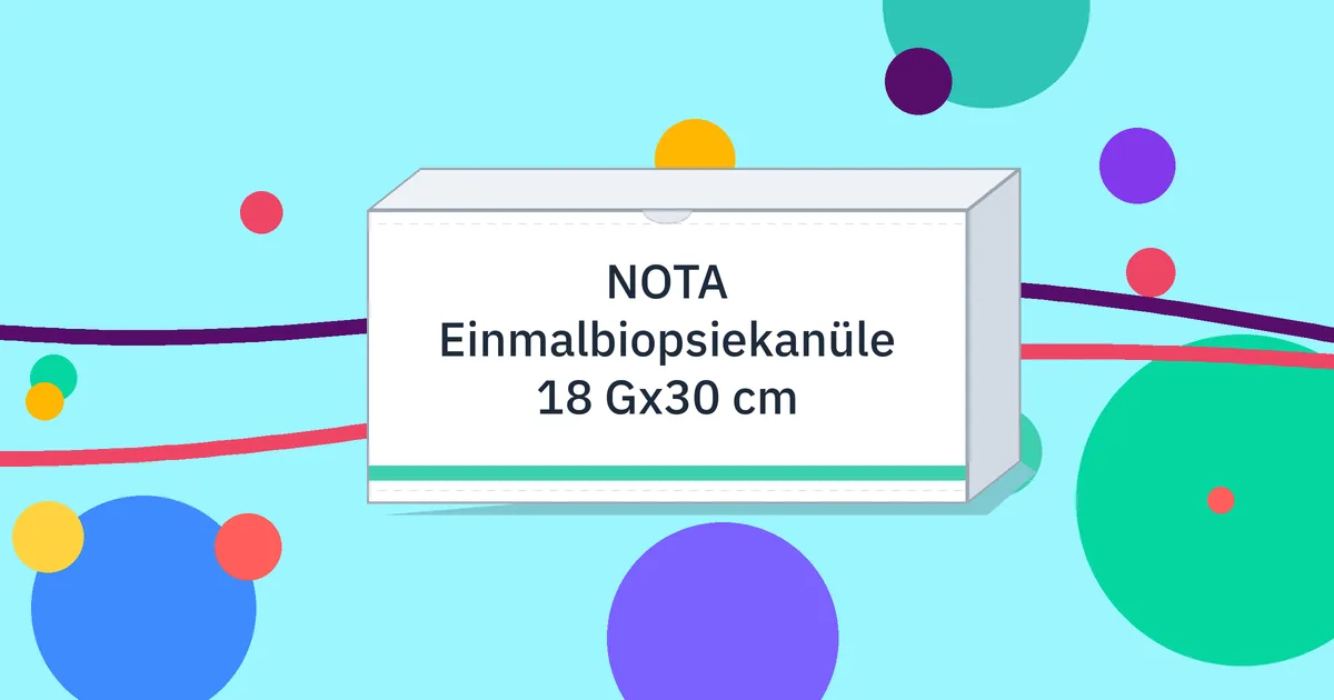 Symbolbild: Packung mit der Aufschrift NOTA Einmalbiopsiekanüle 18 Gx30 cm (PZN 03920304) – Verfügbarkeit und Bezug in Apotheken in Frankfurt am Main