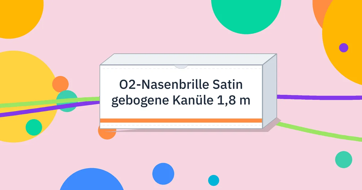Symbolbild: Packung mit der Aufschrift O2-Nasenbrille Satin gebogene Kanüle 1,8 m (PZN 17432761) – Verfügbarkeit und Bezug in Apotheken in Frankfurt am Main