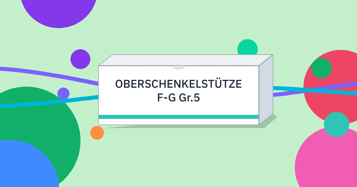 Symbolbild: Packung mit der Aufschrift OBERSCHENKELSTÜTZE F-G Gr.5 (PZN 02008075) – Verfügbarkeit und Bezug in Apotheken in Frankfurt am Main