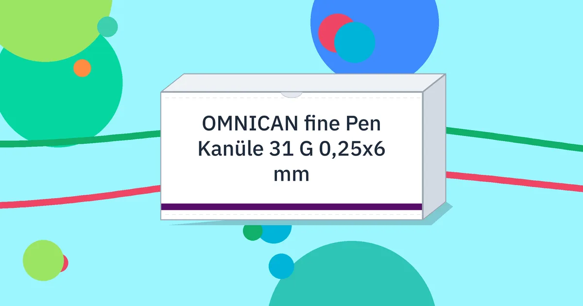 Symbolbild: Packung mit der Aufschrift OMNICAN fine Pen Kanüle 31 G 0,25x6 mm (PZN 11587103) – Verfügbarkeit und Bezug in Apotheken in Frankfurt am Main