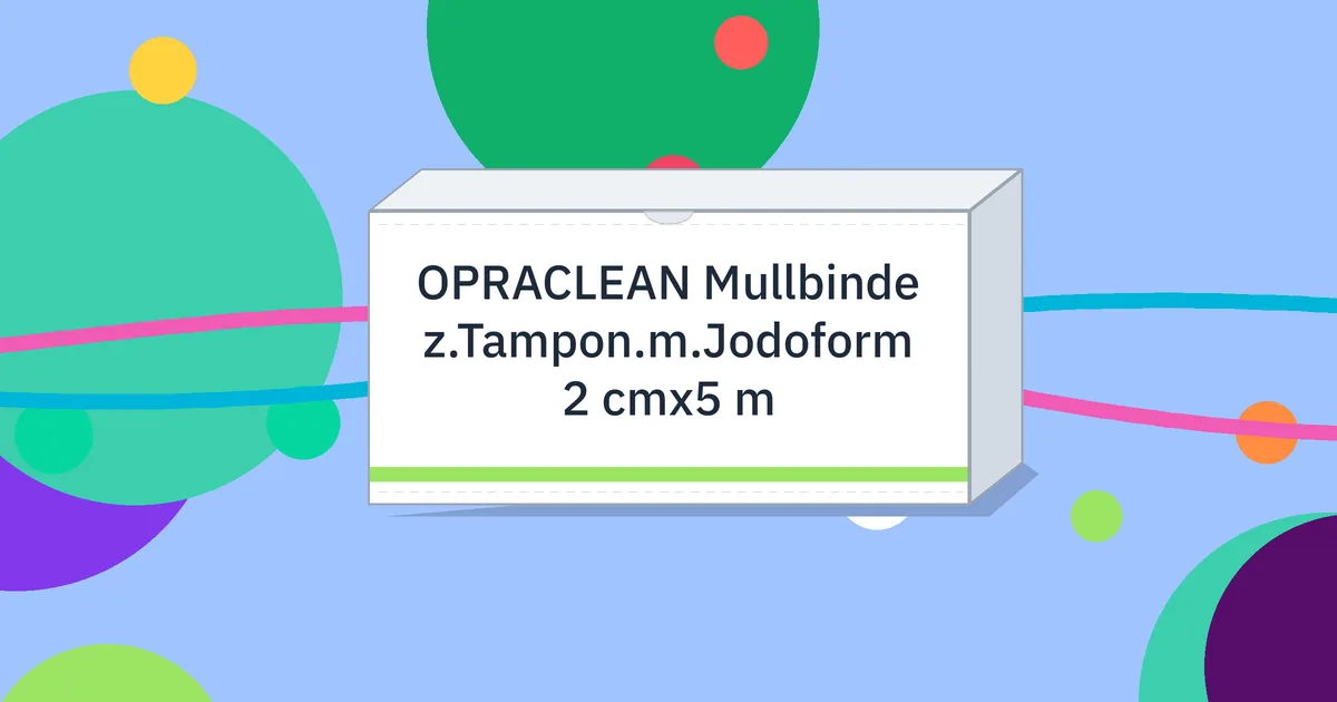 Symbolbild: Packung mit der Aufschrift OPRACLEAN Mullbinde z.Tampon.m.Jodoform 2 cmx5 m (PZN 00739892) – Verfügbarkeit und Bezug in Apotheken in Frankfurt am Main