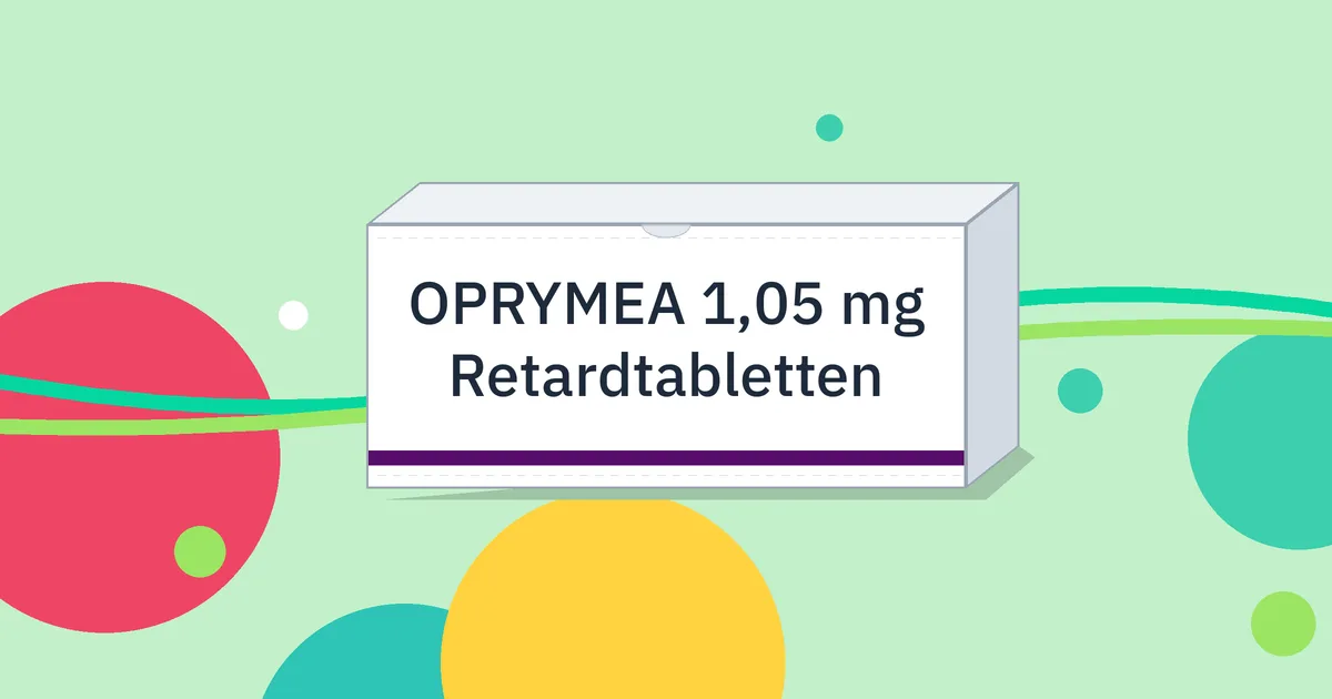 Symbolbild: Packung mit der Aufschrift OPRYMEA 1,05 mg Retardtabletten (PZN 17518474) – Verfügbarkeit und Bezug in Apotheken in Frankfurt am Main