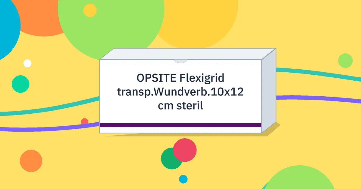 Symbolbild: Packung mit der Aufschrift OPSITE Flexigrid transp.Wundverb.10x12 cm steril (PZN 15302439) – Verfügbarkeit und Bezug in Apotheken in Frankfurt am Main