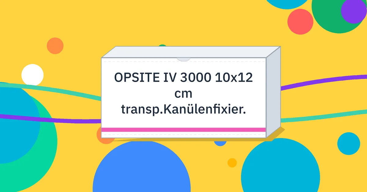 Symbolbild: Packung mit der Aufschrift OPSITE IV 3000 10x12 cm transp.Kanülenfixier. (PZN 17606497) – Verfügbarkeit und Bezug in Apotheken in Frankfurt am Main