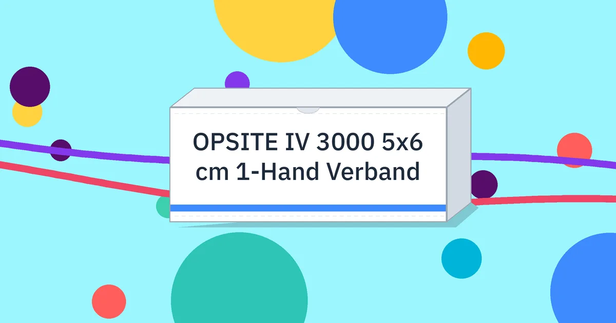 Symbolbild: Packung mit der Aufschrift OPSITE IV 3000 5x6 cm 1-Hand Verband (PZN 00019399) – Verfügbarkeit und Bezug in Apotheken in Frankfurt am Main