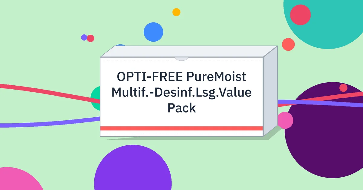 Symbolbild: Packung mit der Aufschrift OPTI-FREE PureMoist Multif.-Desinf.Lsg.Value Pack (PZN 18728825) – Verfügbarkeit und Bezug in Apotheken in Frankfurt am Main