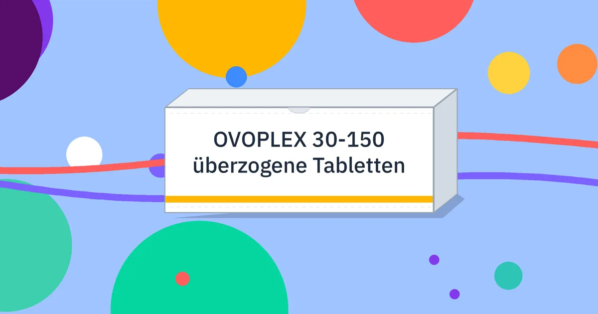 Symbolbild: Packung mit der Aufschrift OVOPLEX 30-150 überzogene Tabletten (PZN 03366285) – Verfügbarkeit und Bezug in Apotheken in Frankfurt am Main