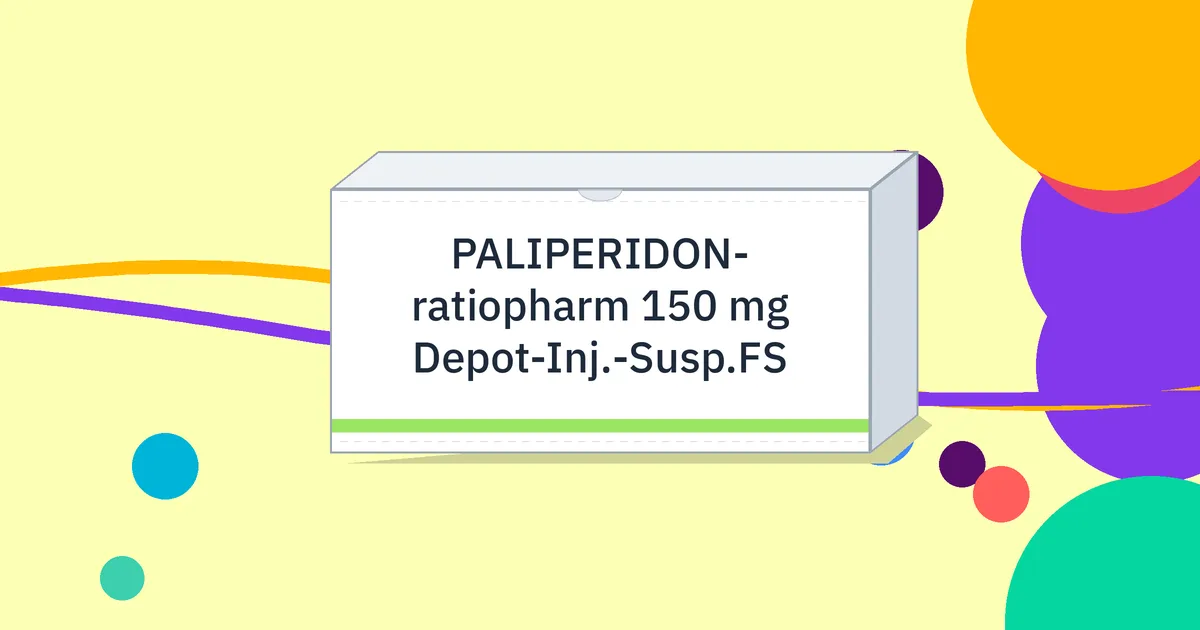 Symbolbild: Packung mit der Aufschrift PALIPERIDON-ratiopharm 150 mg Depot-Inj.-Susp.FS (PZN 17639456) – Verfügbarkeit und Bezug in Apotheken in Frankfurt am Main