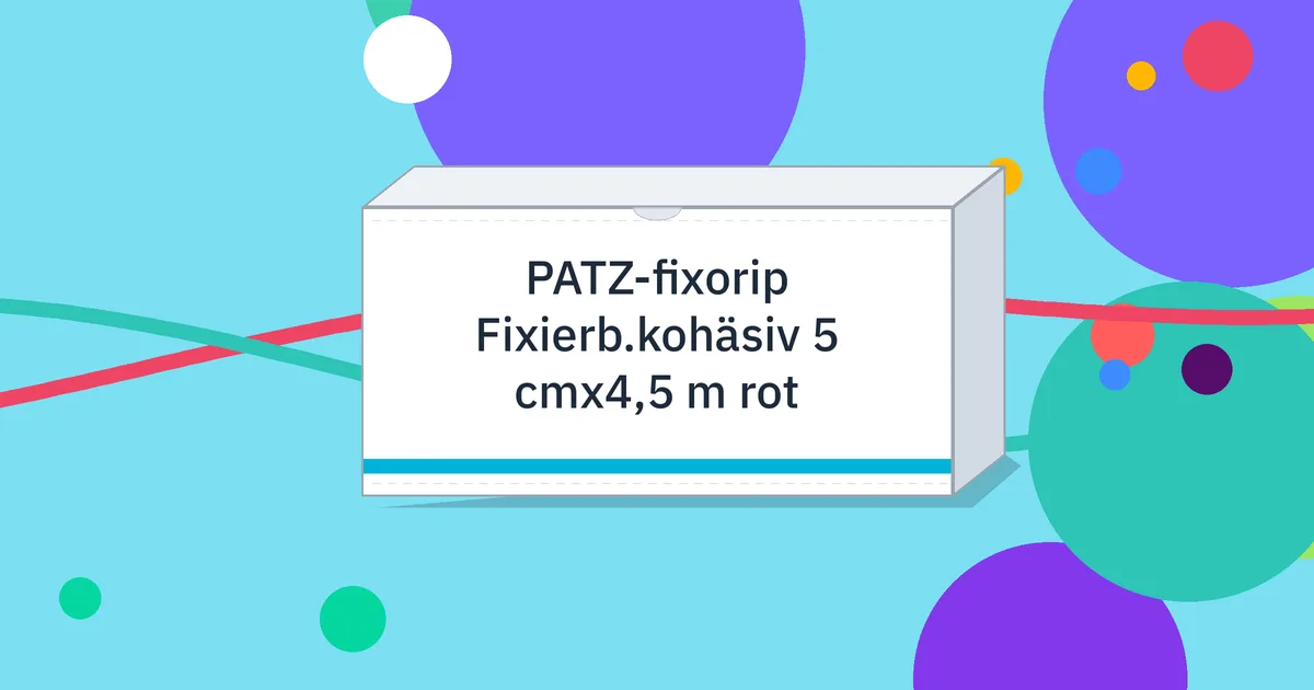 Symbolbild: Packung mit der Aufschrift PATZ-fixorip Fixierb.kohäsiv 5 cmx4,5 m rot (PZN 18449953) – Verfügbarkeit und Bezug in Apotheken in Frankfurt am Main