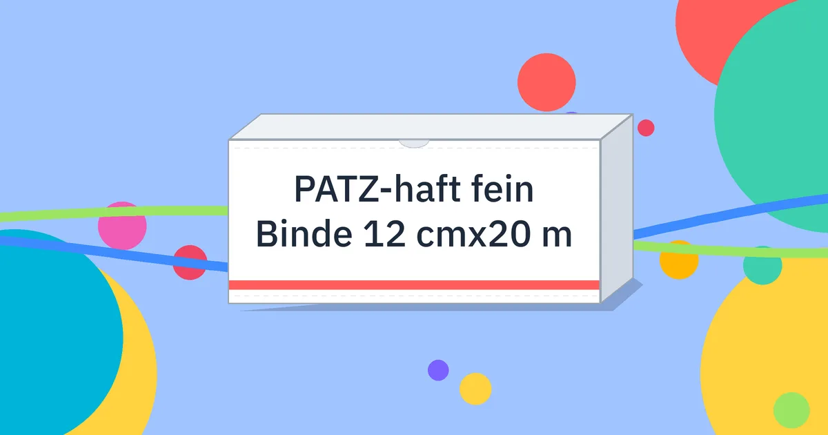 Symbolbild: Packung mit der Aufschrift PATZ-haft fein Binde 12 cmx20 m (PZN 06814347) – Verfügbarkeit und Bezug in Apotheken in Frankfurt am Main