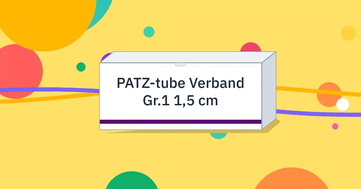 Symbolbild: Packung mit der Aufschrift PATZ-tube Verband Gr.1 1,5 cm (PZN 06815074) – Verfügbarkeit und Bezug in Apotheken in Frankfurt am Main