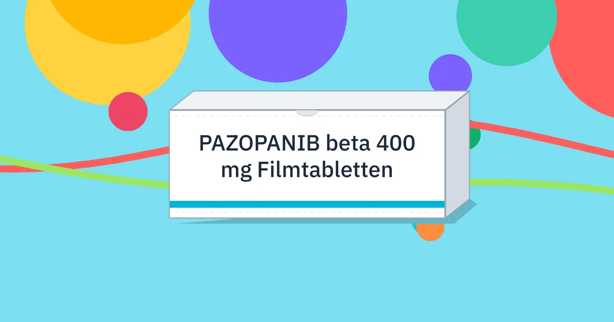 Symbolbild: Packung mit der Aufschrift PAZOPANIB beta 400 mg Filmtabletten (PZN 19182601) – Verfügbarkeit und Bezug in Apotheken in Frankfurt am Main