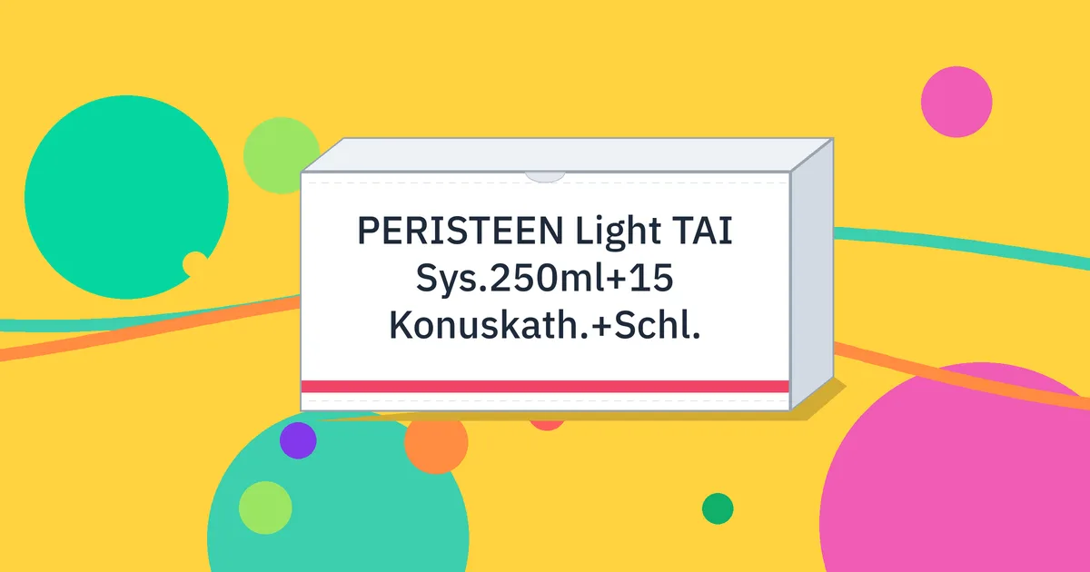 Symbolbild: Packung mit der Aufschrift PERISTEEN Light TAI Sys.250ml+15 Konuskath.+Schl. (PZN 19690591) – Verfügbarkeit und Bezug in Apotheken in Frankfurt am Main
