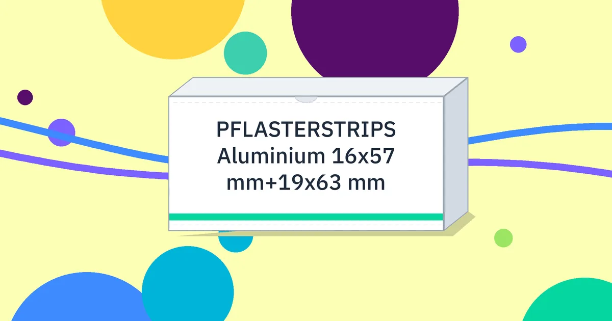 Symbolbild: Packung mit der Aufschrift PFLASTERSTRIPS Aluminium 16x57 mm+19x63 mm (PZN 18501139) – Verfügbarkeit und Bezug in Apotheken in Frankfurt am Main