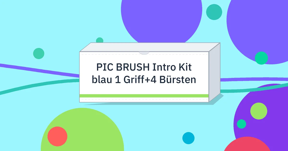 Symbolbild: Packung mit der Aufschrift PIC BRUSH Intro Kit blau 1 Griff+4 Bürsten (PZN 04005483) – Verfügbarkeit und Bezug in Apotheken in Frankfurt am Main