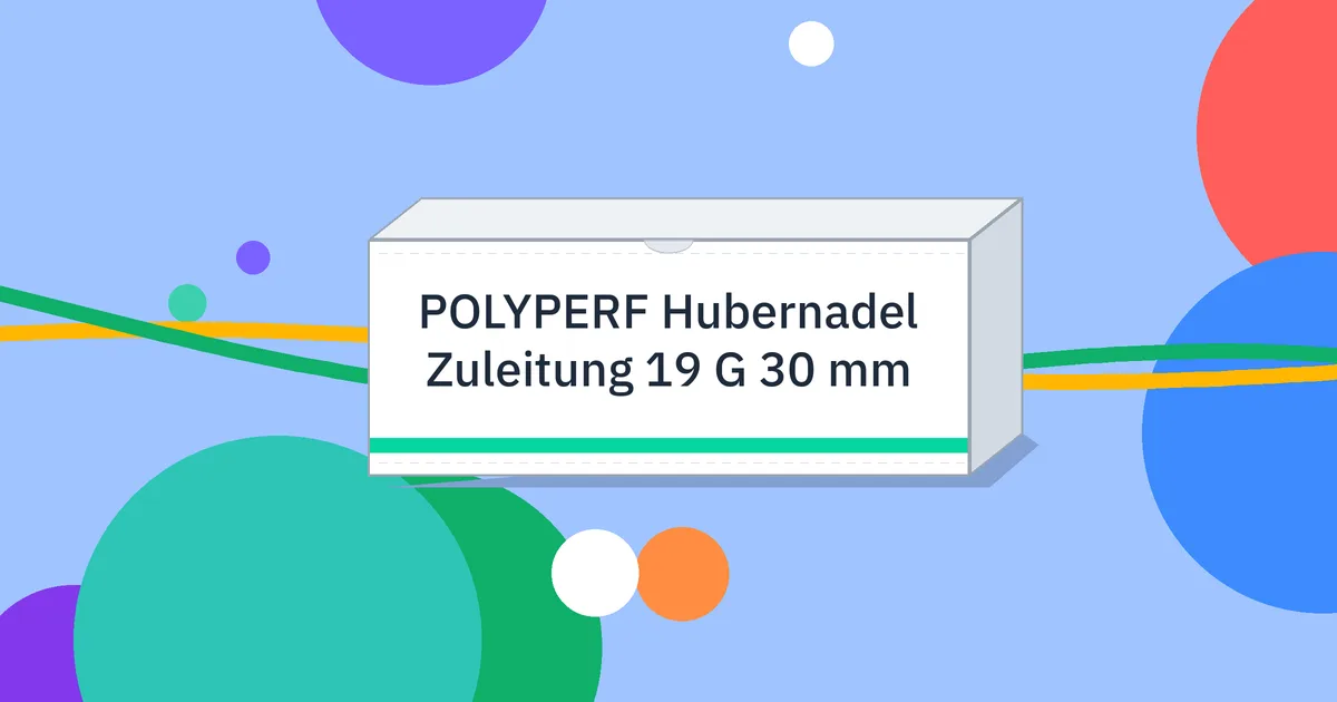 Symbolbild: Packung mit der Aufschrift POLYPERF Hubernadel Zuleitung 19 G 30 mm (PZN 14322256) – Verfügbarkeit und Bezug in Apotheken in Frankfurt am Main