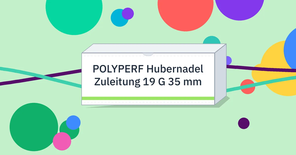 Symbolbild: Packung mit der Aufschrift POLYPERF Hubernadel Zuleitung 19 G 35 mm (PZN 12426187) – Verfügbarkeit und Bezug in Apotheken in Frankfurt am Main