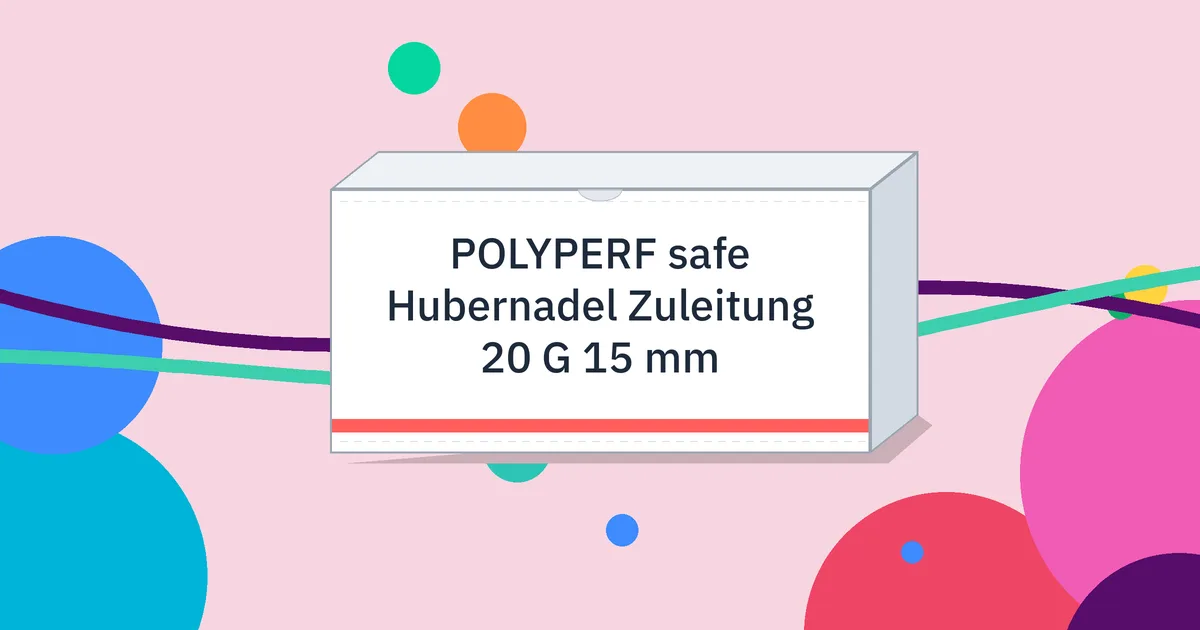 Symbolbild: Packung mit der Aufschrift POLYPERF safe Hubernadel Zuleitung 20 G 15 mm (PZN 13866304) – Verfügbarkeit und Bezug in Apotheken in Frankfurt am Main