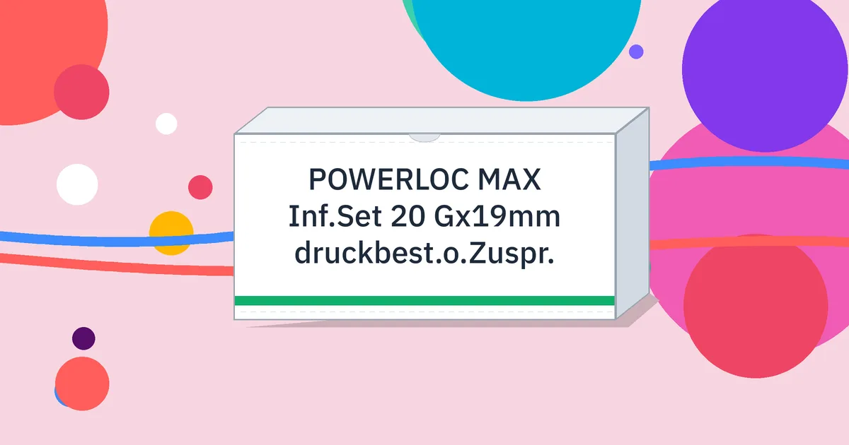 Symbolbild: Packung mit der Aufschrift POWERLOC MAX Inf.Set 20 Gx19mm druckbest.o.Zuspr. (PZN 19129311) – Verfügbarkeit und Bezug in Apotheken in Frankfurt am Main