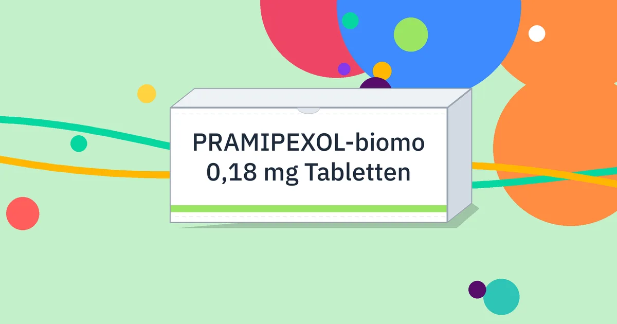Symbolbild: Packung mit der Aufschrift PRAMIPEXOL-biomo 0,18 mg Tabletten (PZN 07519426) – Verfügbarkeit und Bezug in Apotheken in Frankfurt am Main