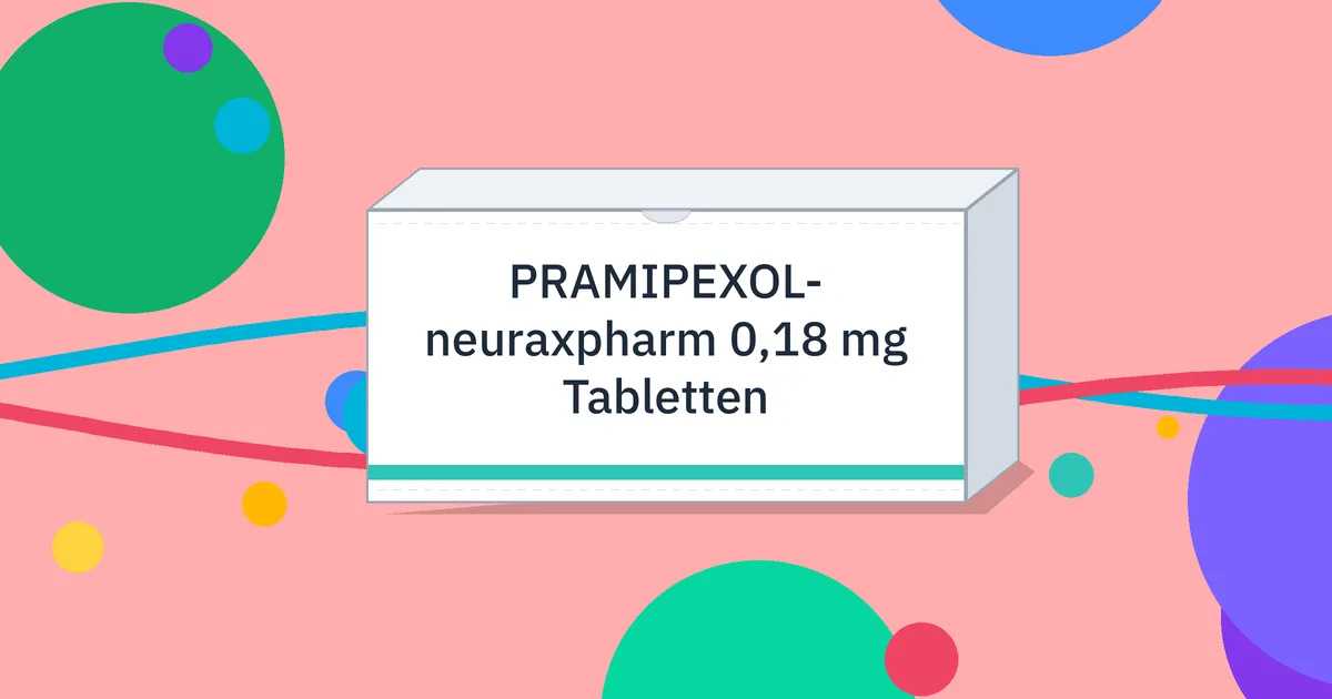 Symbolbild: Packung mit der Aufschrift PRAMIPEXOL-neuraxpharm 0,18 mg Tabletten (PZN 07408862) – Verfügbarkeit und Bezug in Apotheken in Frankfurt am Main