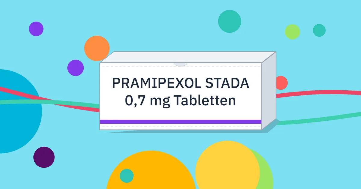 Symbolbild: Packung mit der Aufschrift PRAMIPEXOL STADA 0,7 mg Tabletten (PZN 06560533) – Verfügbarkeit und Bezug in Apotheken in Frankfurt am Main