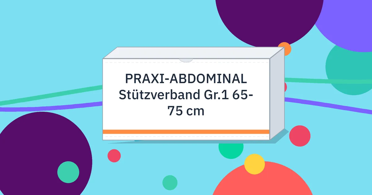 Symbolbild: Packung mit der Aufschrift PRAXI-ABDOMINAL Stützverband Gr.1 65-75 cm (PZN 12825266) – Verfügbarkeit und Bezug in Apotheken in Frankfurt am Main