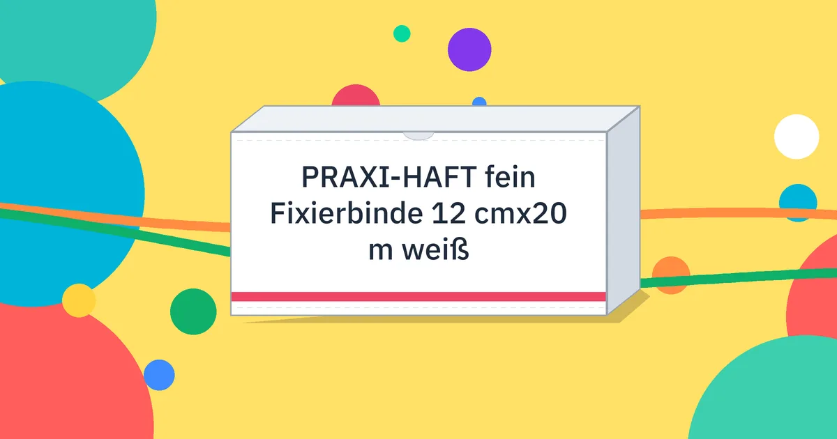 Symbolbild: Packung mit der Aufschrift PRAXI-HAFT fein Fixierbinde 12 cmx20 m weiß (PZN 12826024) – Verfügbarkeit und Bezug in Apotheken in Frankfurt am Main