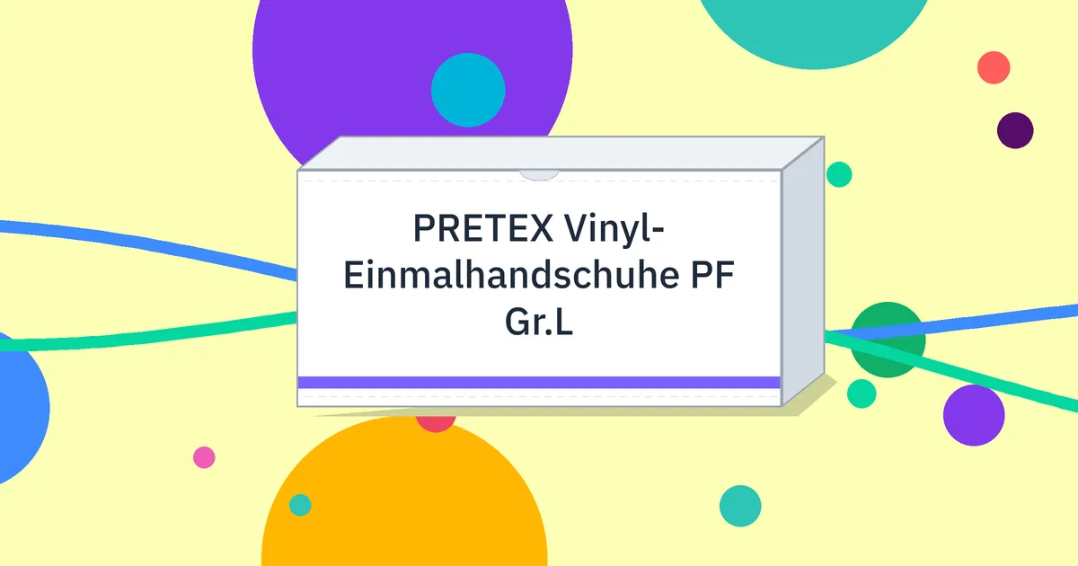 Symbolbild: Packung mit der Aufschrift PRETEX Vinyl-Einmalhandschuhe PF Gr.L (PZN 14358024) – Verfügbarkeit und Bezug in Apotheken in Frankfurt am Main