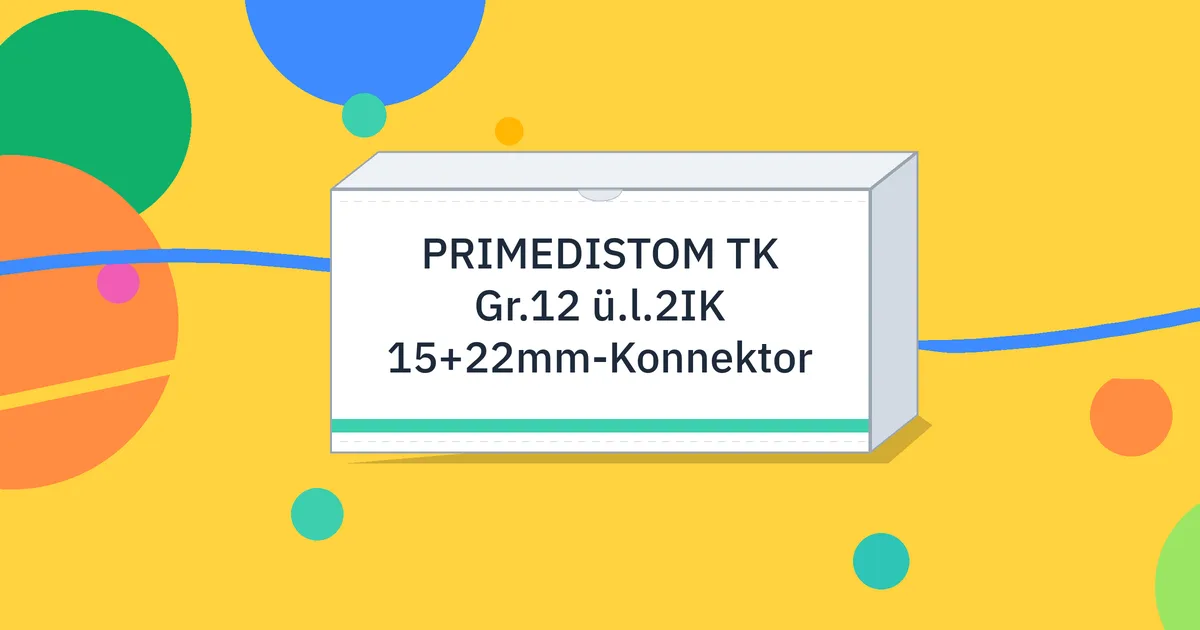 Symbolbild: Packung mit der Aufschrift PRIMEDISTOM TK Gr.12 ü.l.2IK 15+22mm-Konnektor (PZN 10928186) – Verfügbarkeit und Bezug in Apotheken in Frankfurt am Main