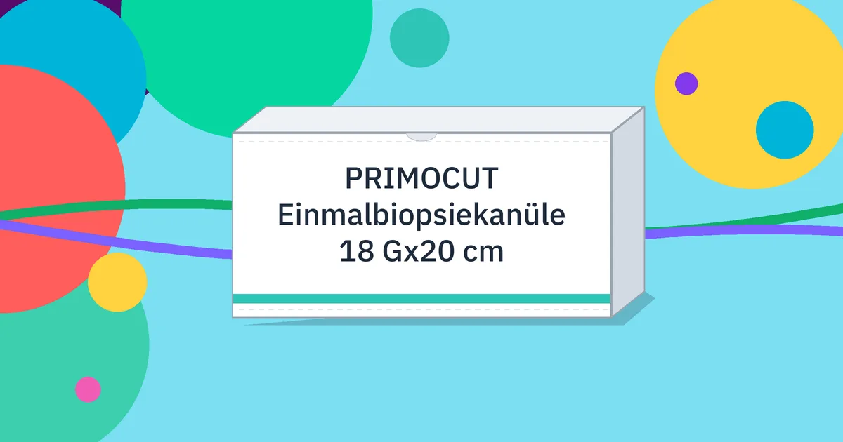 Symbolbild: Packung mit der Aufschrift PRIMOCUT Einmalbiopsiekanüle 18 Gx20 cm (PZN 03926353) – Verfügbarkeit und Bezug in Apotheken in Frankfurt am Main