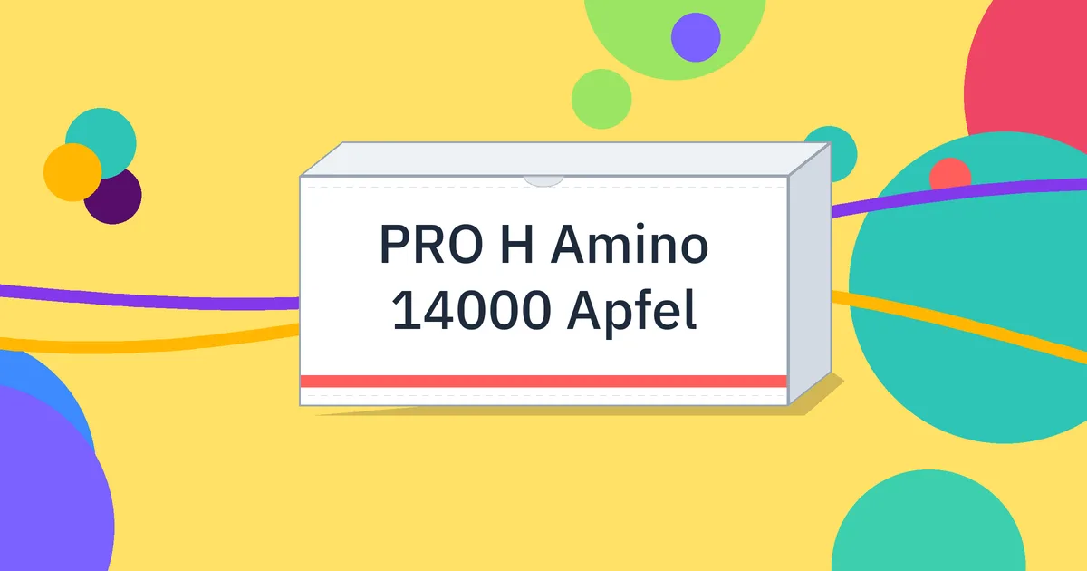 Symbolbild: Packung mit der Aufschrift PRO H Amino 14000 Apfel (PZN 08839417) – Verfügbarkeit und Bezug in Apotheken in Frankfurt am Main