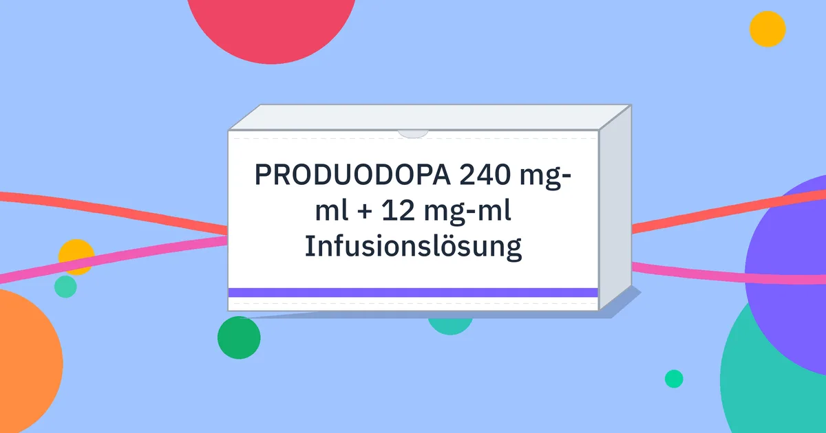 Symbolbild: Packung mit der Aufschrift PRODUODOPA 240 mg-ml + 12 mg-ml Infusionslösung (PZN 19478980) – Verfügbarkeit und Bezug in Apotheken in Frankfurt am Main