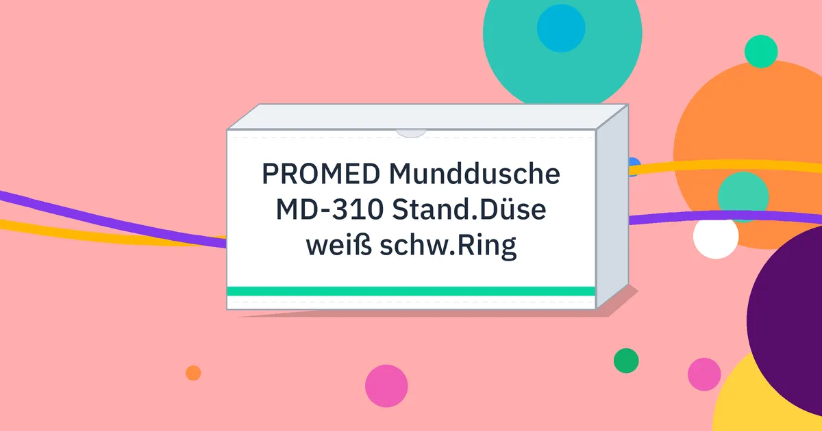 Symbolbild: Packung mit der Aufschrift PROMED Munddusche MD-310 Stand.Düse weiß schw.Ring (PZN 20843580) – Verfügbarkeit und Bezug in Apotheken in Frankfurt am Main