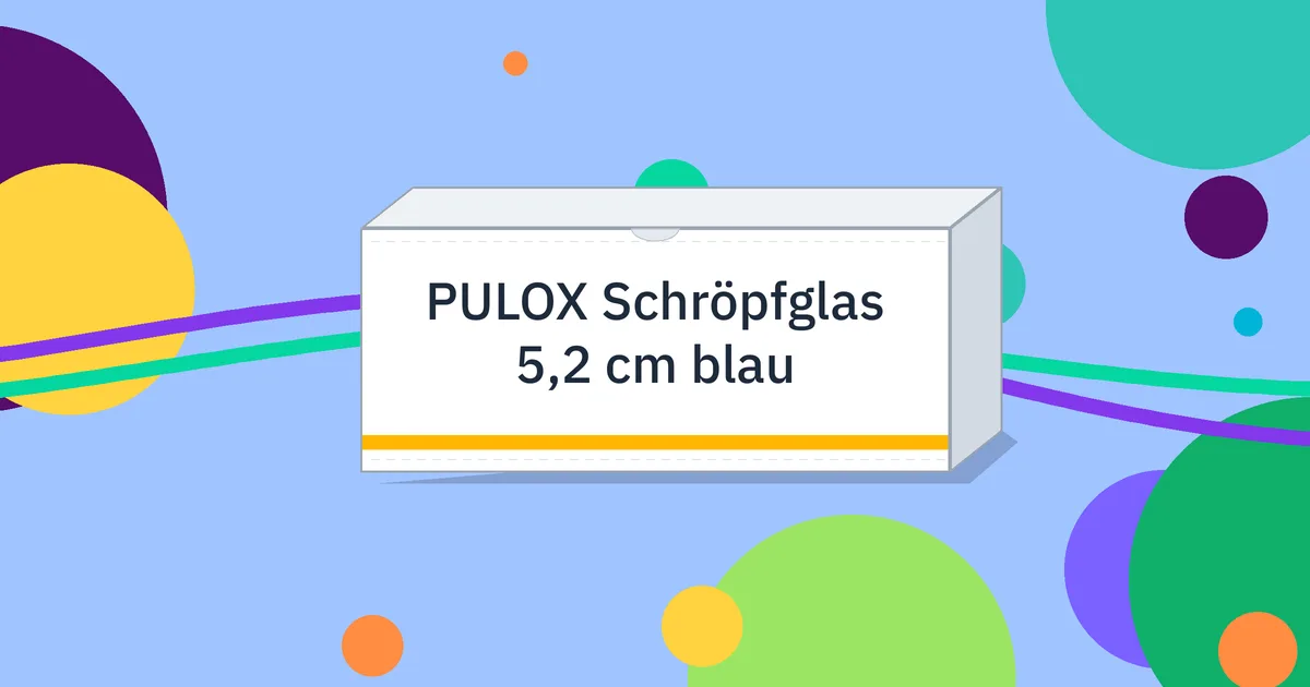 Symbolbild: Packung mit der Aufschrift PULOX Schröpfglas 5,2 cm blau (PZN 11675681) – Verfügbarkeit und Bezug in Apotheken in Frankfurt am Main