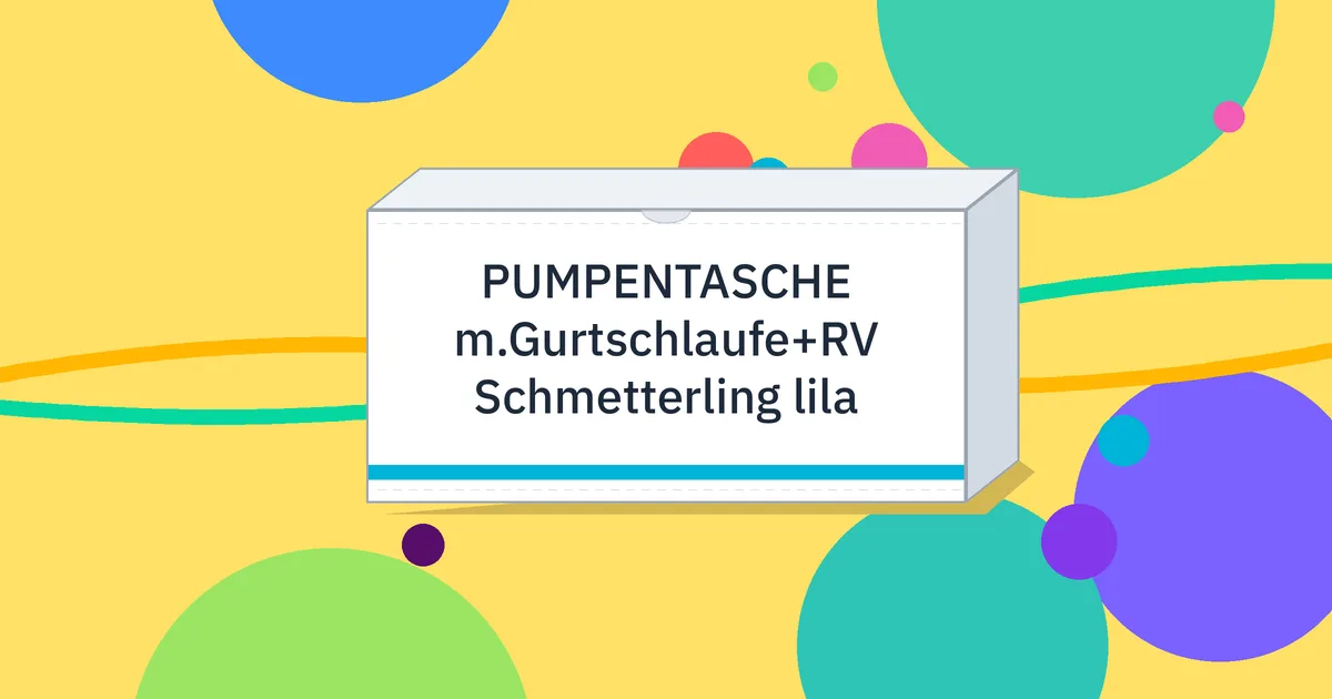 Symbolbild: Packung mit der Aufschrift PUMPENTASCHE m.Gurtschlaufe+RV Schmetterling lila (PZN 11552613) – Verfügbarkeit und Bezug in Apotheken in Frankfurt am Main