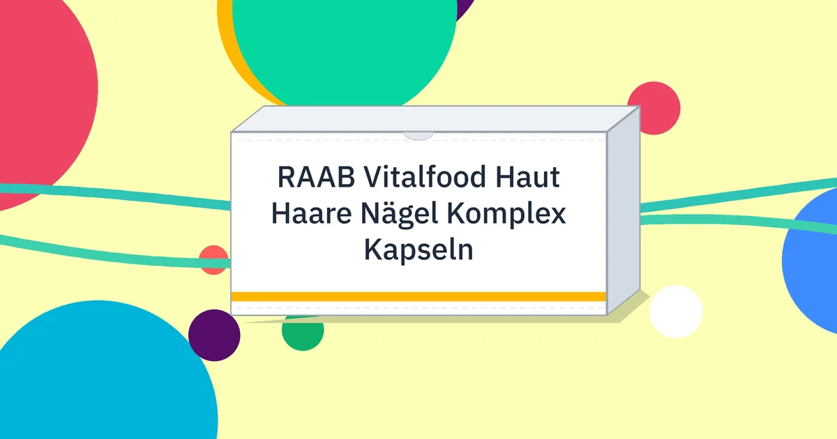 Symbolbild: Packung mit der Aufschrift RAAB Vitalfood Haut Haare Nägel Komplex Kapseln (PZN 20333212) – Verfügbarkeit und Bezug in Apotheken in Frankfurt am Main