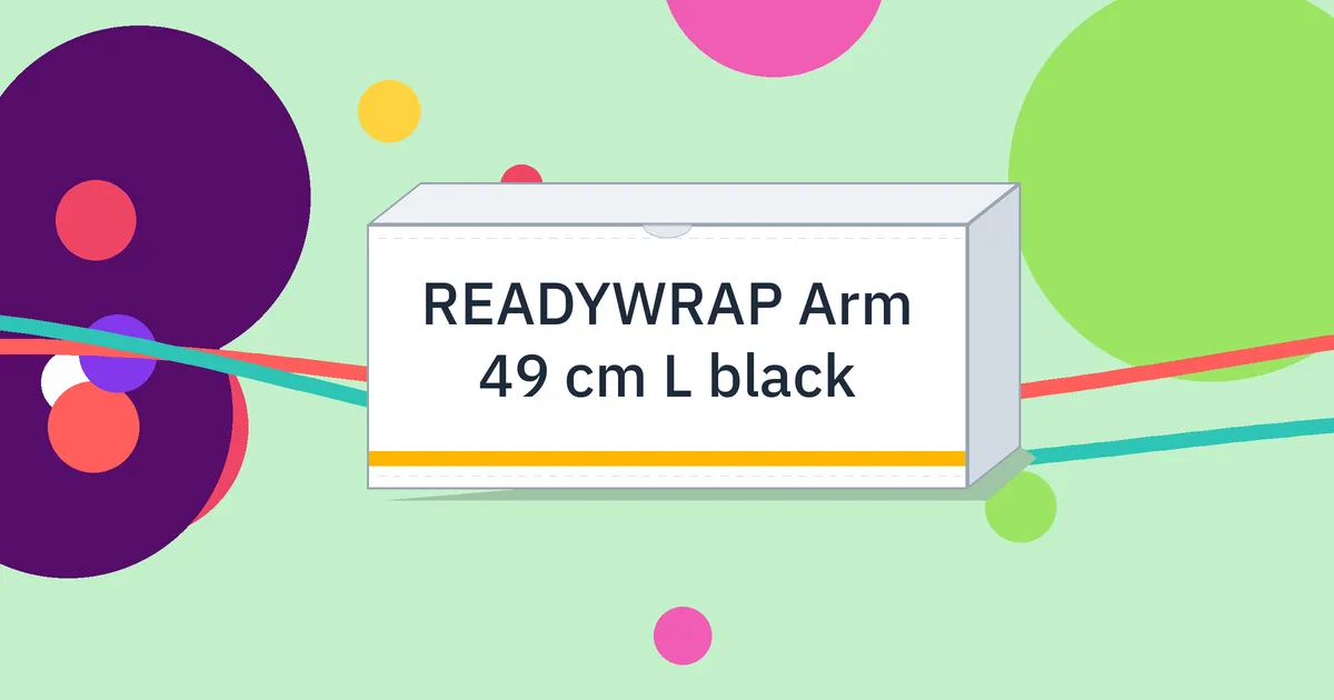 Symbolbild: Packung mit der Aufschrift READYWRAP Arm 49 cm L black (PZN 16567246) – Verfügbarkeit und Bezug in Apotheken in Frankfurt am Main
