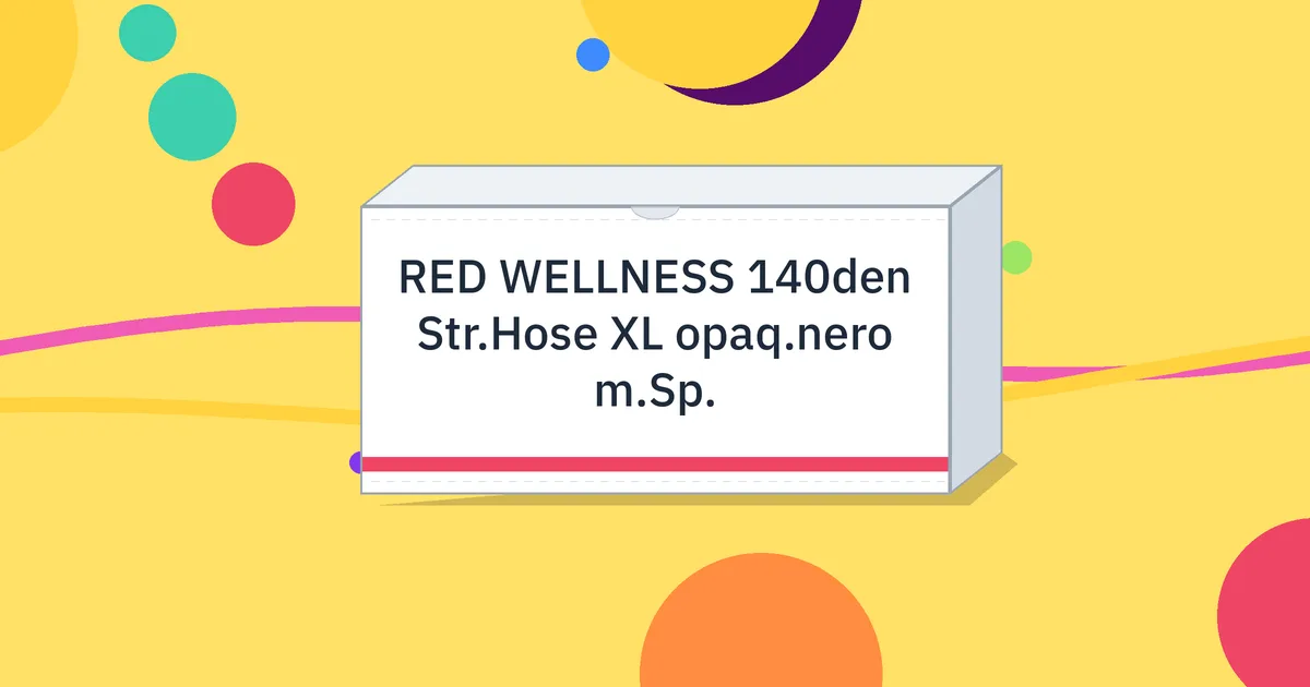 Symbolbild: Packung mit der Aufschrift RED WELLNESS 140den Str.Hose XL opaq.nero m.Sp. (PZN 16176161) – Verfügbarkeit und Bezug in Apotheken in Frankfurt am Main