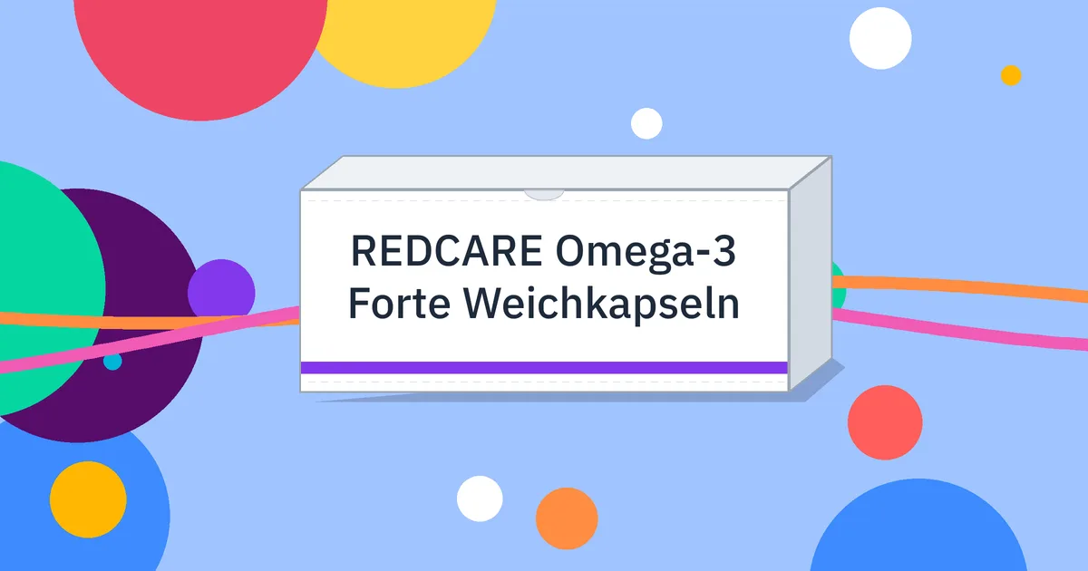 Symbolbild: Packung mit der Aufschrift REDCARE Omega-3 Forte Weichkapseln (PZN 19204627) – Verfügbarkeit und Bezug in Apotheken in Frankfurt am Main