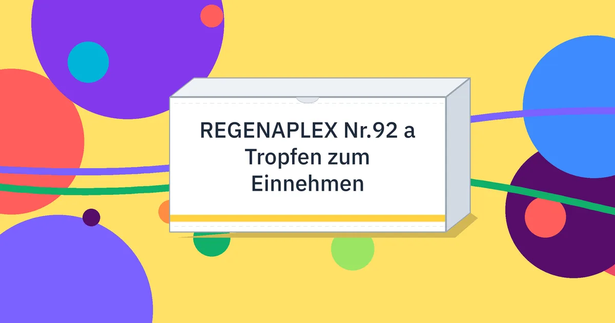 Symbolbild: Packung mit der Aufschrift REGENAPLEX Nr.92 a Tropfen zum Einnehmen (PZN 06981424) – Verfügbarkeit und Bezug in Apotheken in Frankfurt am Main