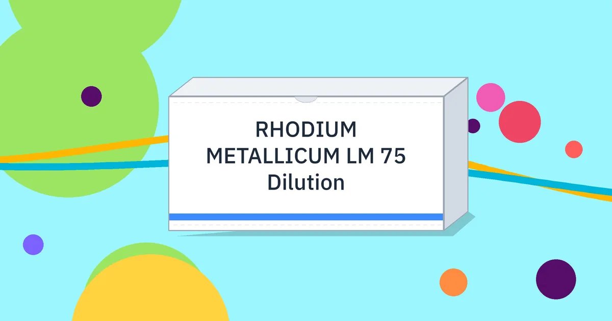 Symbolbild: Packung mit der Aufschrift RHODIUM METALLICUM LM 75 Dilution (PZN 13050643) – Verfügbarkeit und Bezug in Apotheken in Frankfurt am Main