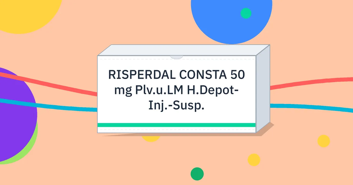 Symbolbild: Packung mit der Aufschrift RISPERDAL CONSTA 50 mg Plv.u.LM H.Depot-Inj.-Susp. (PZN 05731872) – Verfügbarkeit und Bezug in Apotheken in Frankfurt am Main