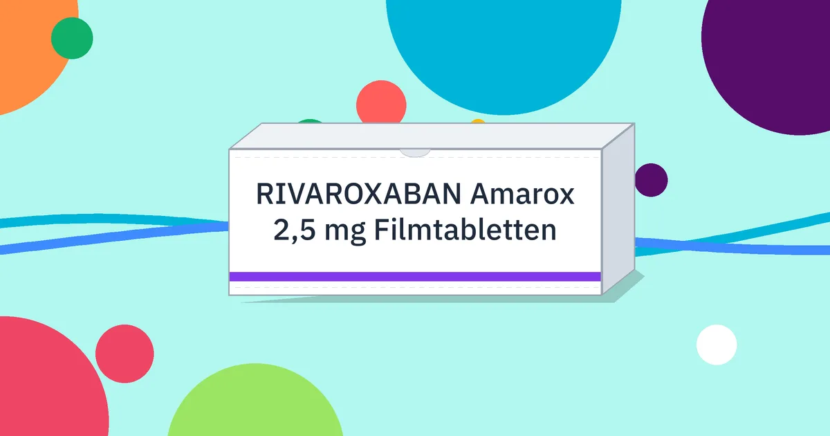 Symbolbild: Packung mit der Aufschrift RIVAROXABAN Amarox 2,5 mg Filmtabletten (PZN 19148685) – Verfügbarkeit und Bezug in Apotheken in Frankfurt am Main