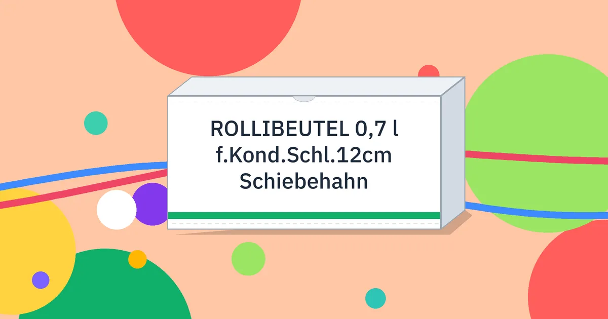 Symbolbild: Packung mit der Aufschrift ROLLIBEUTEL 0,7 l f.Kond.Schl.12cm Schiebehahn (PZN 06095071) – Verfügbarkeit und Bezug in Apotheken in Frankfurt am Main