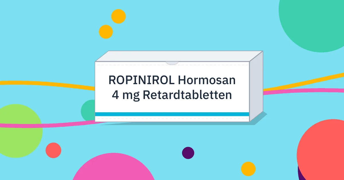 Symbolbild: Packung mit der Aufschrift ROPINIROL Hormosan 4 mg Retardtabletten (PZN 09505807) – Verfügbarkeit und Bezug in Apotheken in Frankfurt am Main