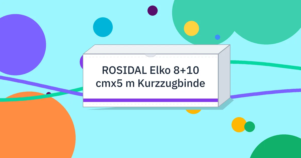 Symbolbild: Packung mit der Aufschrift ROSIDAL Elko 8+10 cmx5 m Kurzzugbinde (PZN 17270850) – Verfügbarkeit und Bezug in Apotheken in Frankfurt am Main