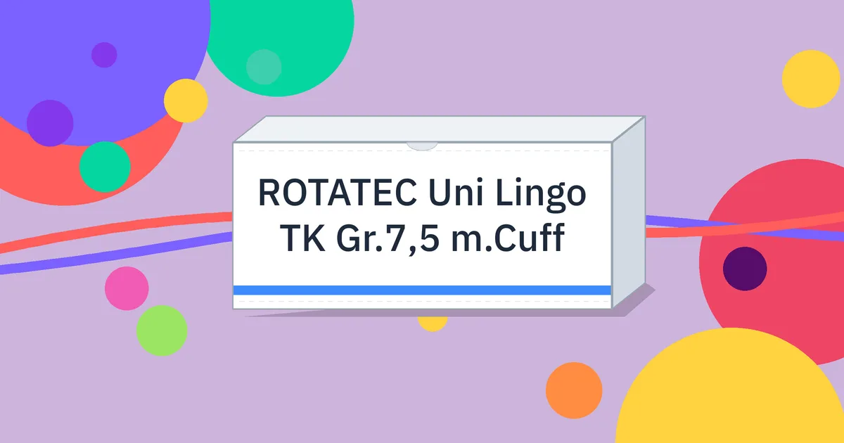 Symbolbild: Packung mit der Aufschrift ROTATEC Uni Lingo TK Gr.7,5 m.Cuff (PZN 20925183) – Verfügbarkeit und Bezug in Apotheken in Frankfurt am Main
