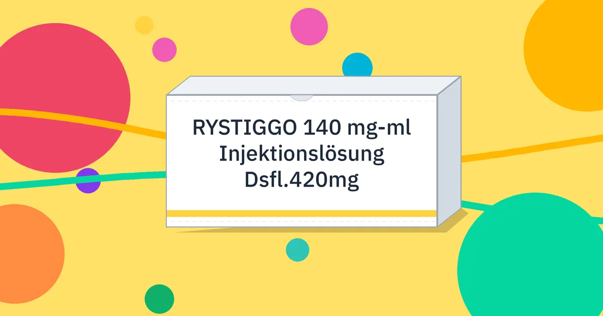 Symbolbild: Packung mit der Aufschrift RYSTIGGO 140 mg-ml Injektionslösung Dsfl.420mg (PZN 19374619) – Verfügbarkeit und Bezug in Apotheken in Frankfurt am Main